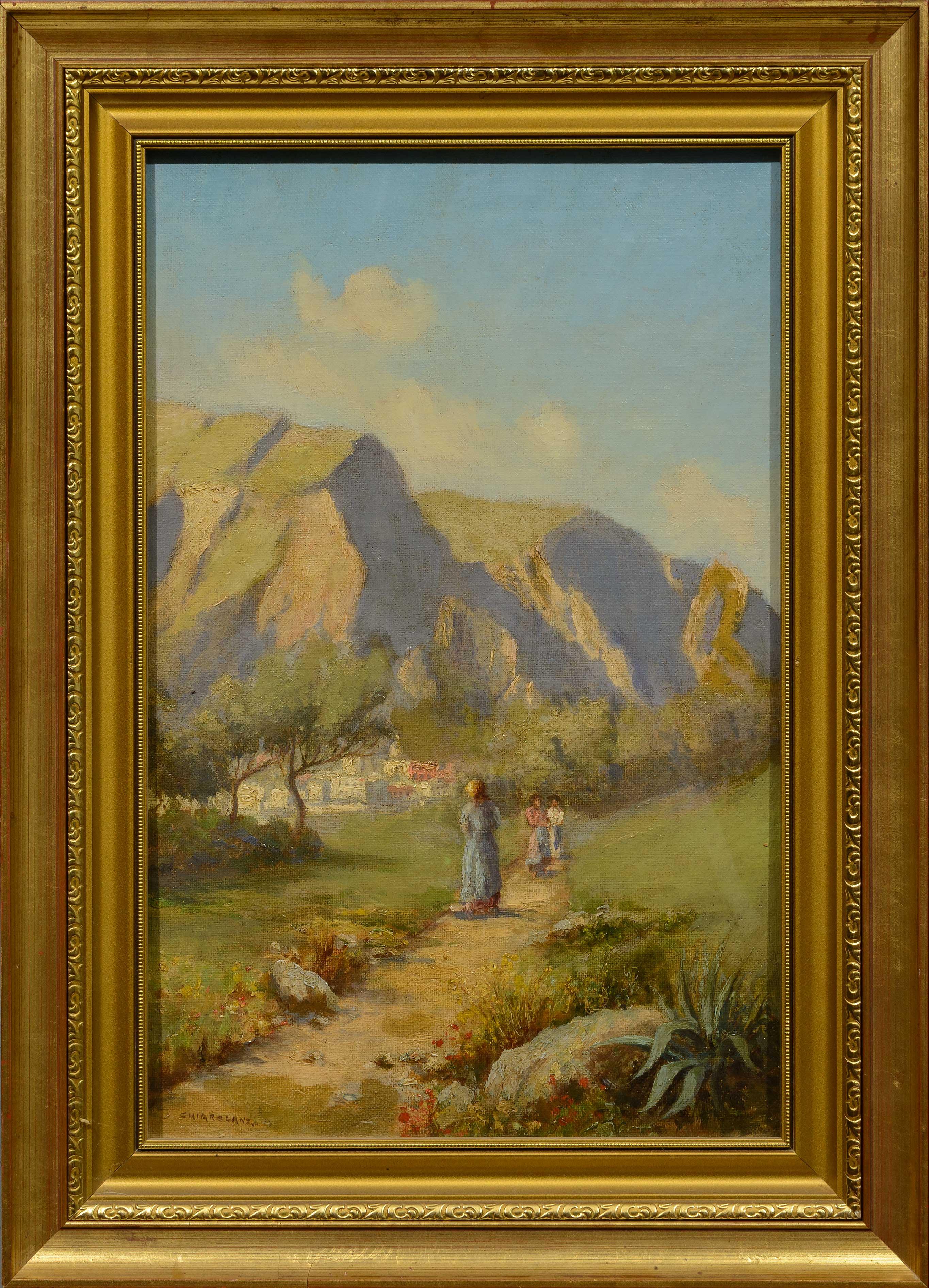 Lot - Chiarolanza (Italian 20th C) Oil, Figures on a Path, Signed, 44 x 28