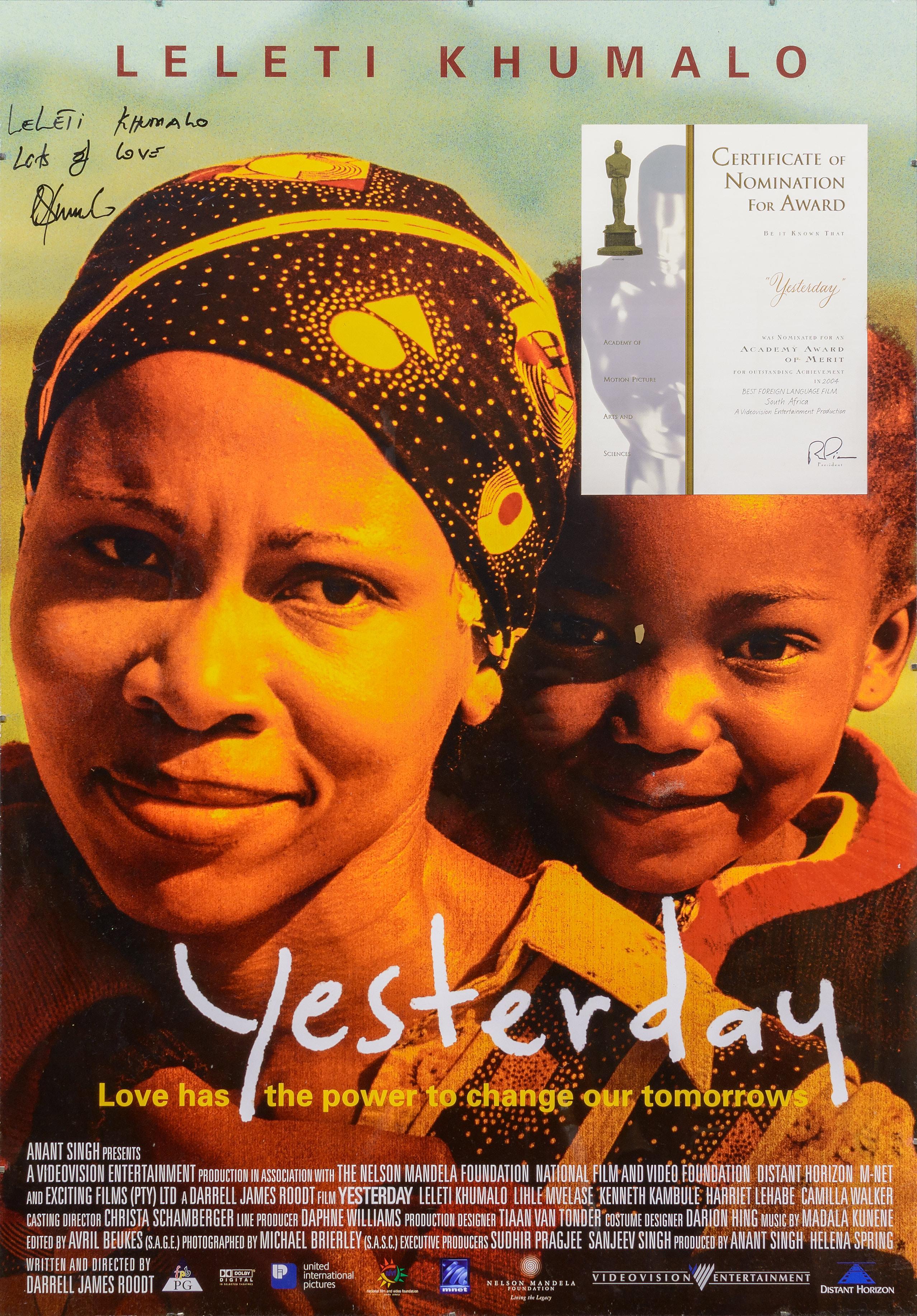 Lot - "Yesterday", Movie Poster Signed by Leleti Khumalo Plus An ...