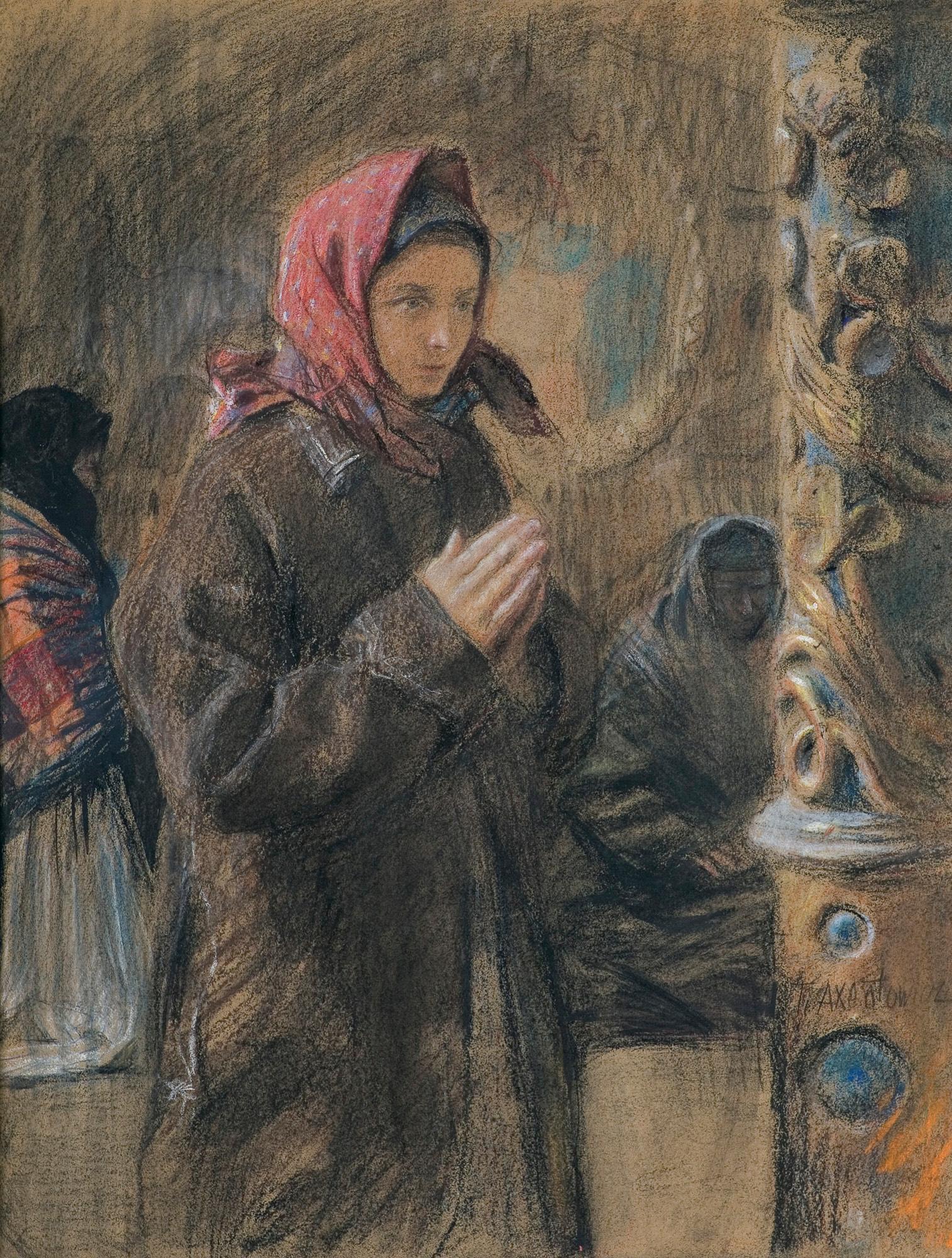 At Auction: Teodor Axentowicz, Axentowicz Teodor - PRAYER, CA 1914