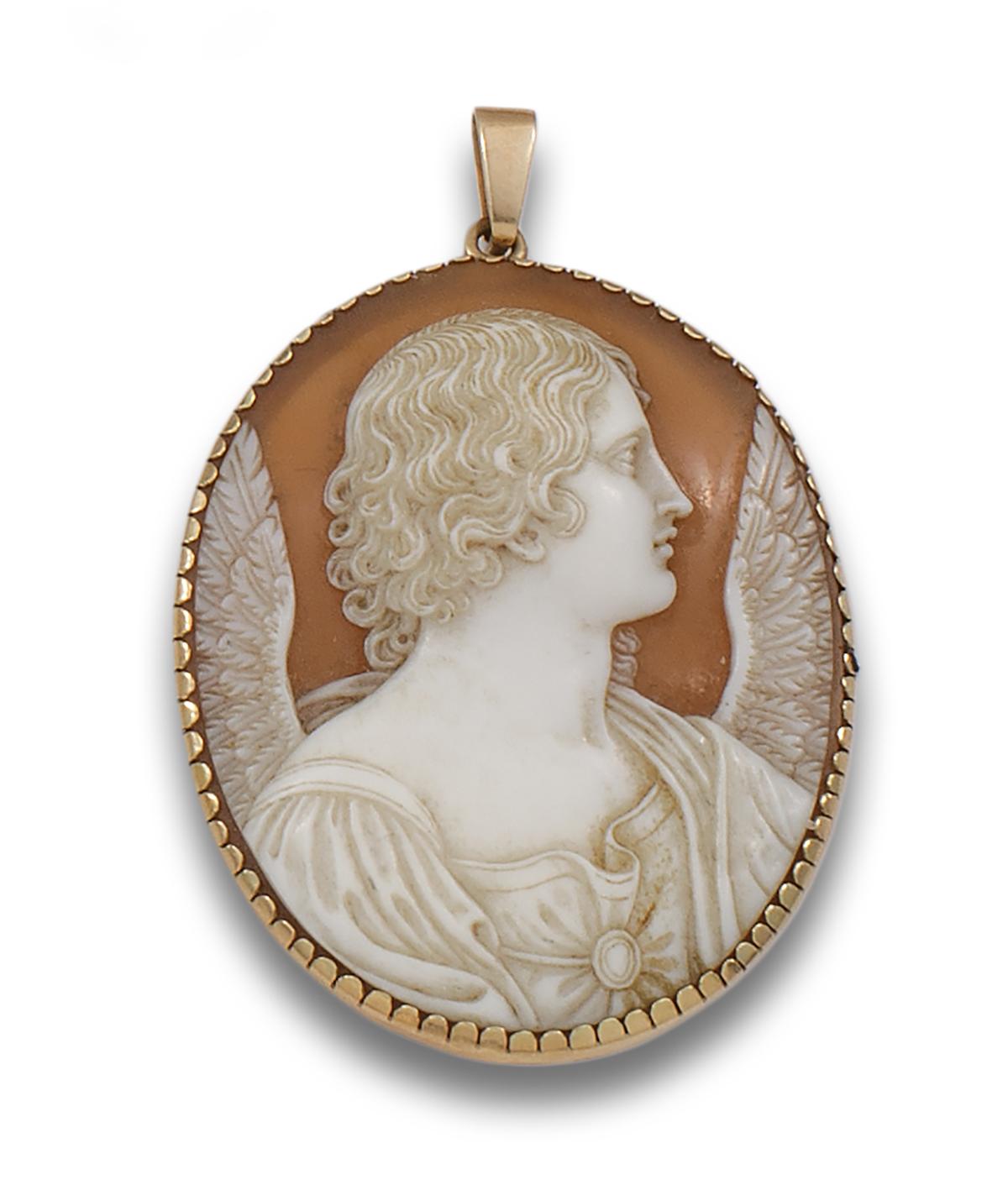 At Auction: CAMEO WITH BUST OF ANGEL IN GOLD