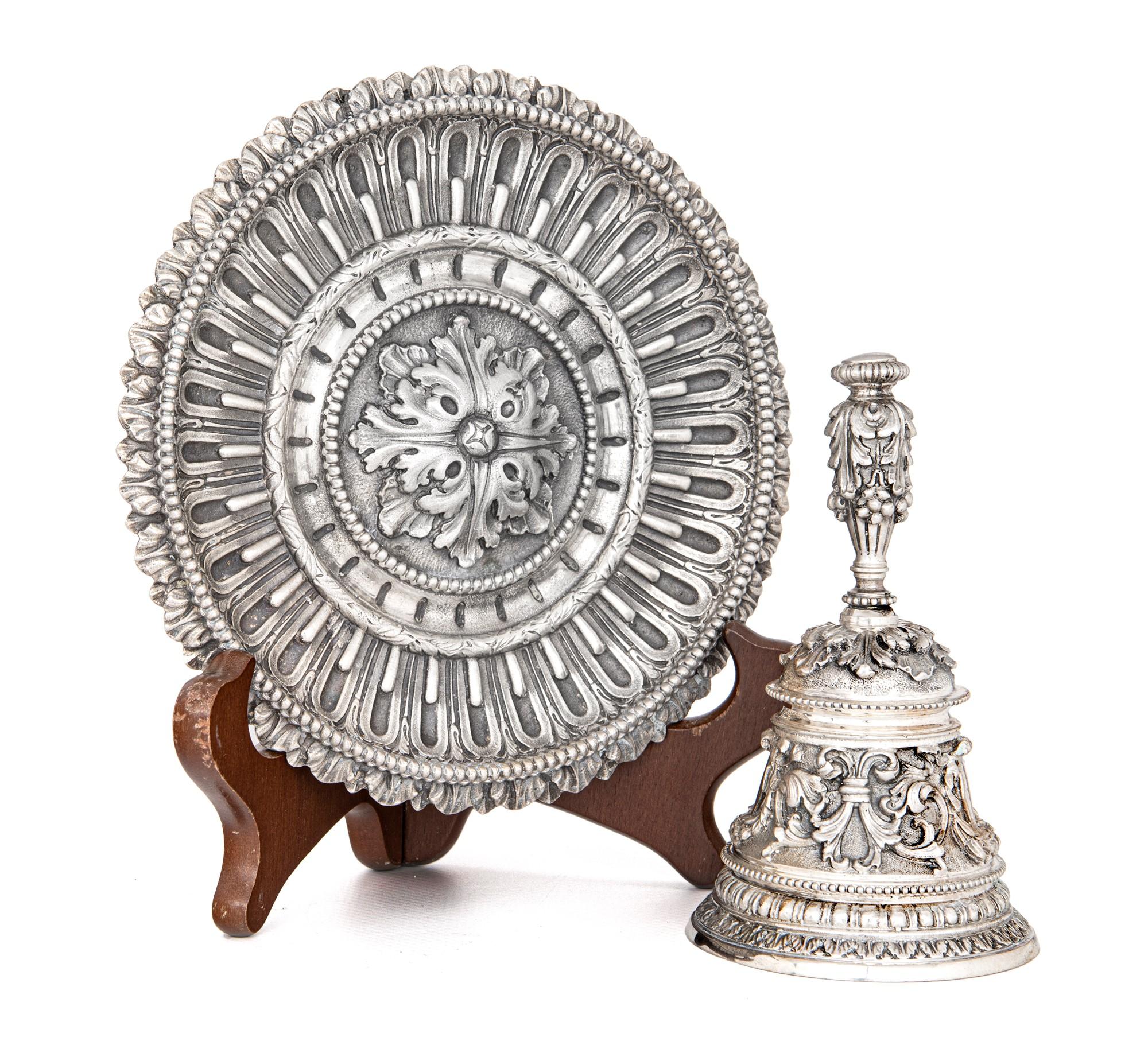 At Auction: Bell with saucer in 800/000 silver, silversmith Genazzi ...