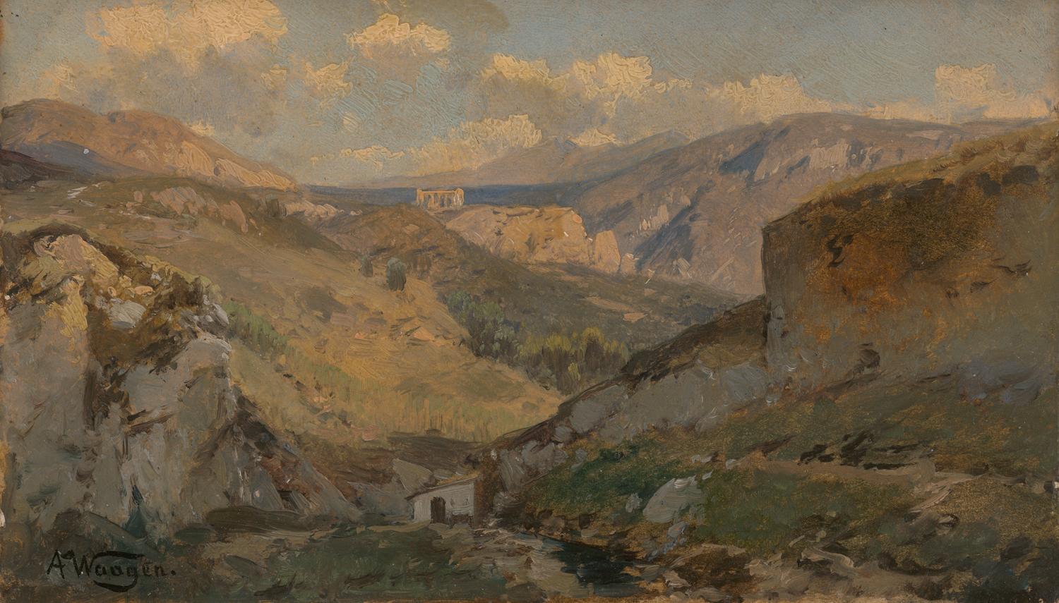 At Auction: Adalbert Waagen, Waagen, Adalbert: Bergige Küstenlandschaft ...