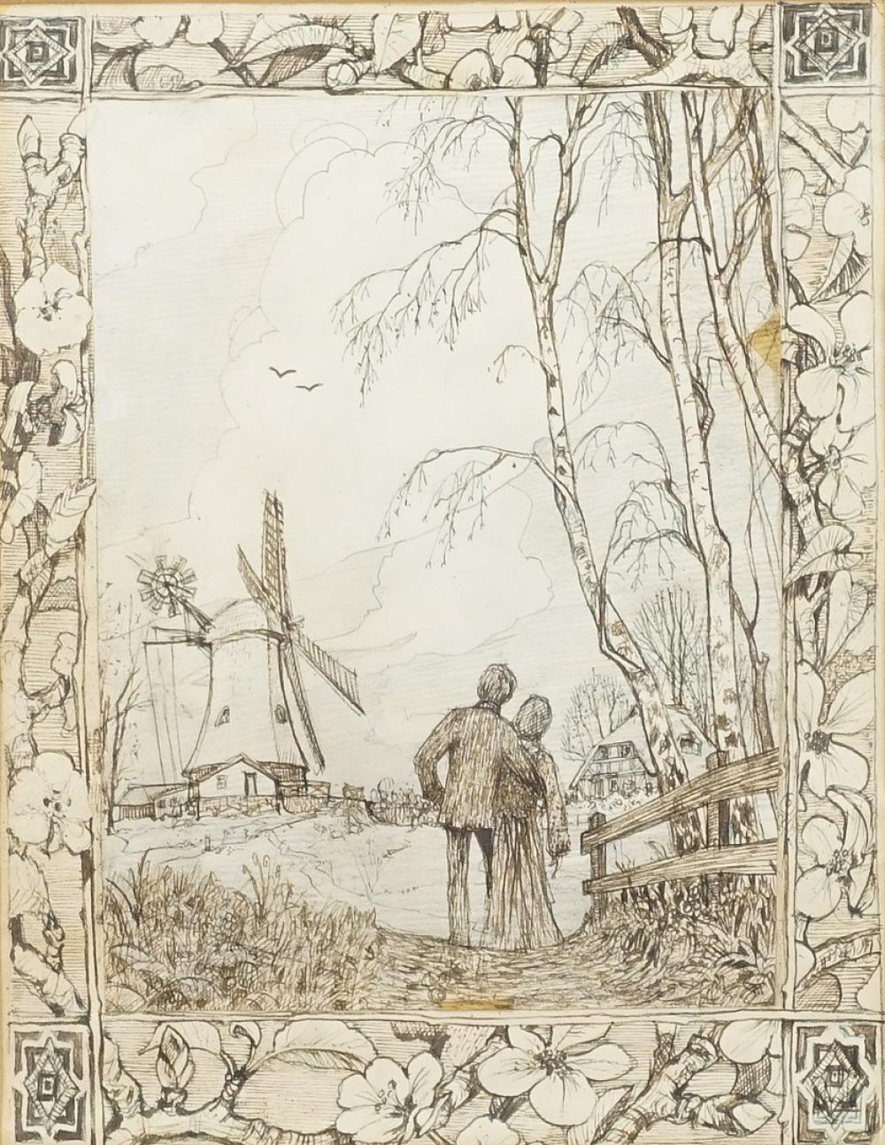 At Auction: Wolf Maillard, Windmill in Worpswede