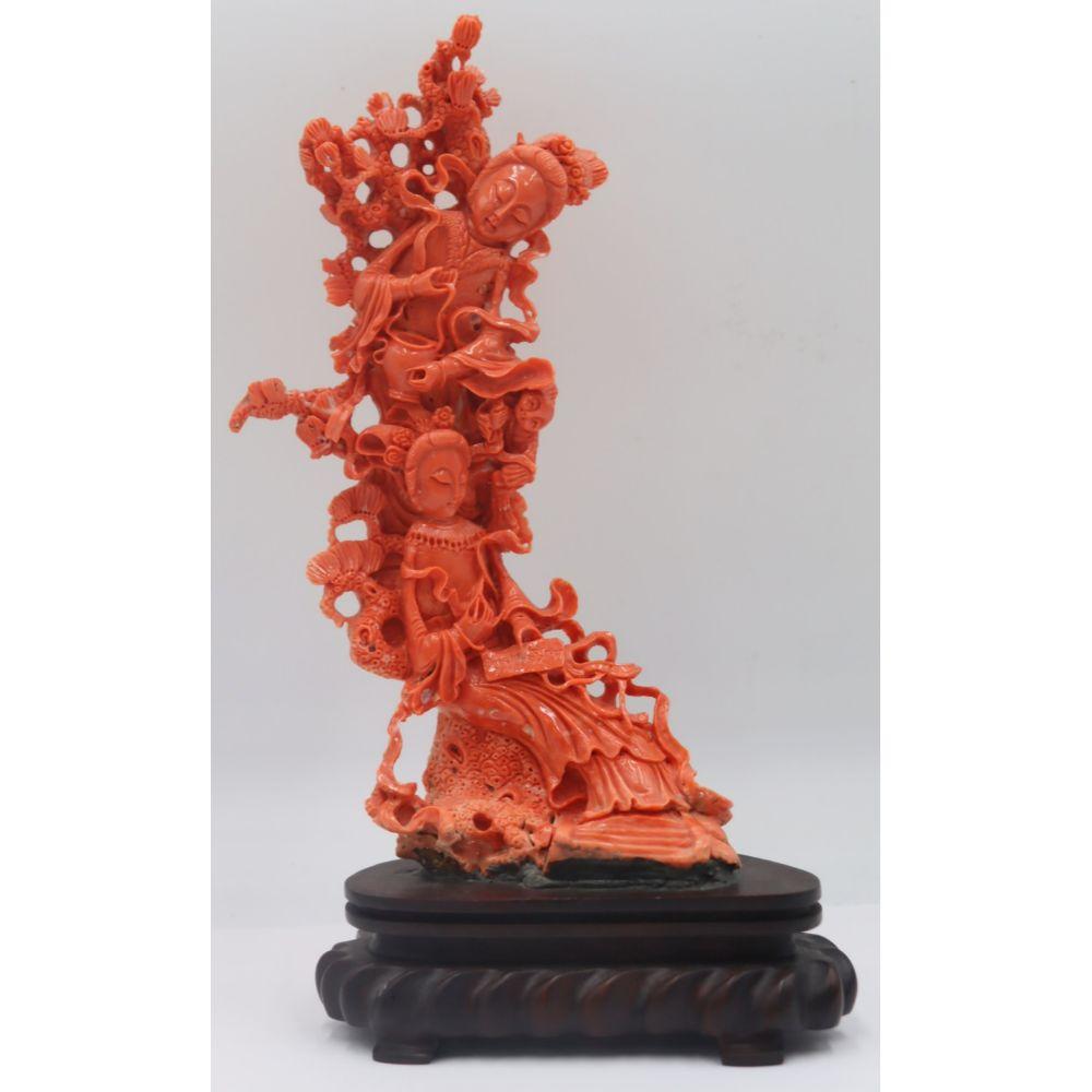 At Auction: Large Chinese Coral Branch Figural Carving.