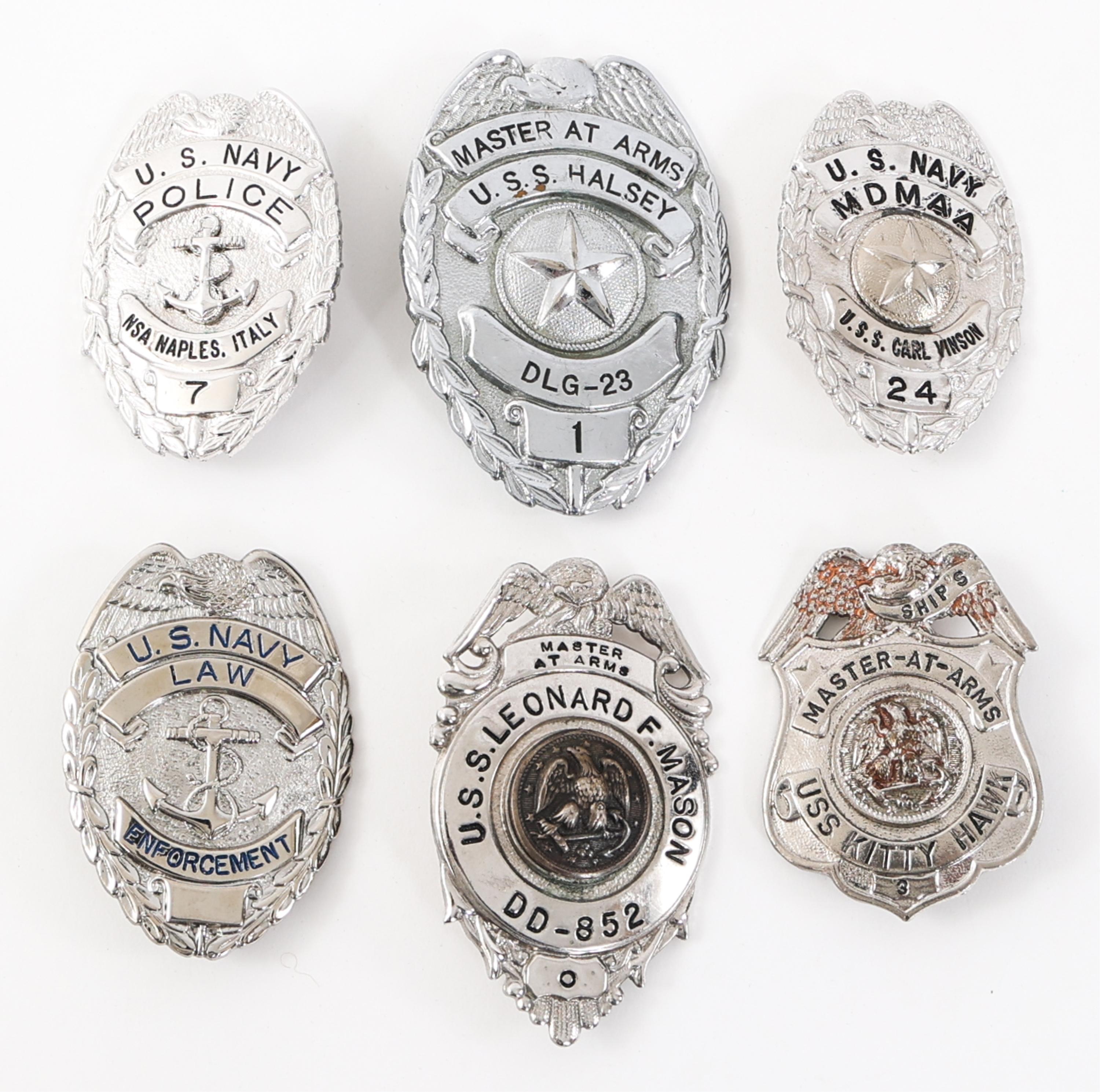 Sold Price: US NAVY MASTER AT ARMS & POLICE BADGES LOT OF 6 - Invalid ...