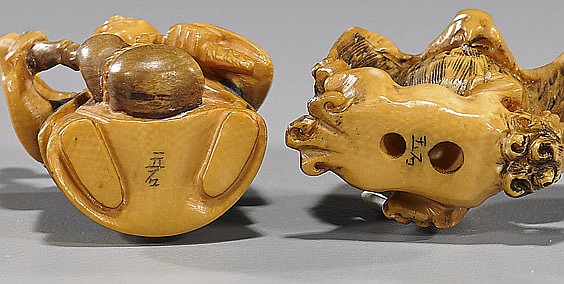 Sold Price: Two Old Carved Ivory Netsuke: Figure & Bird - Invalid date PST