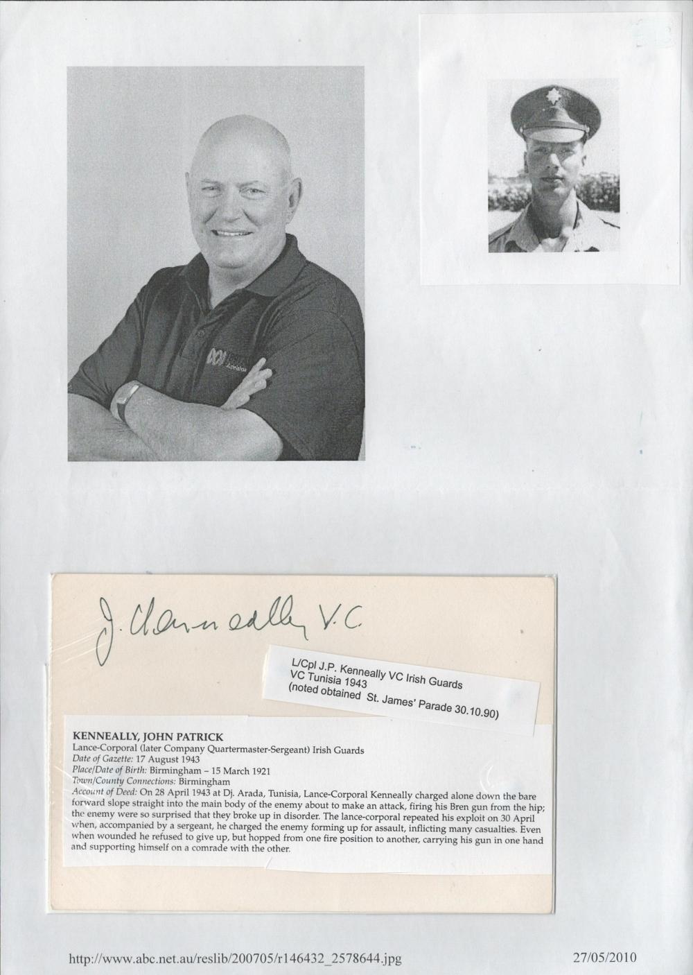 Sold at Auction: John Kenneally VC signed 6x4 white card. John Patrick ...