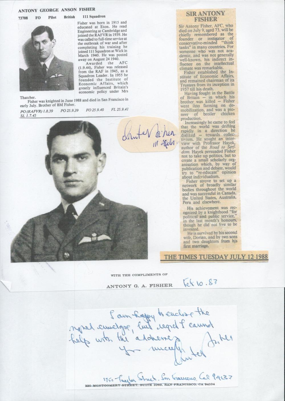 Sold at Auction: WW2 BOB fighter pilot Anthony Fisher 111 sqn signature ...