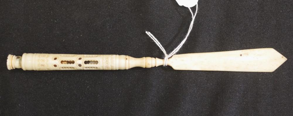 Sold at Auction: Victorian bone dip pen & letter opener stanhope
