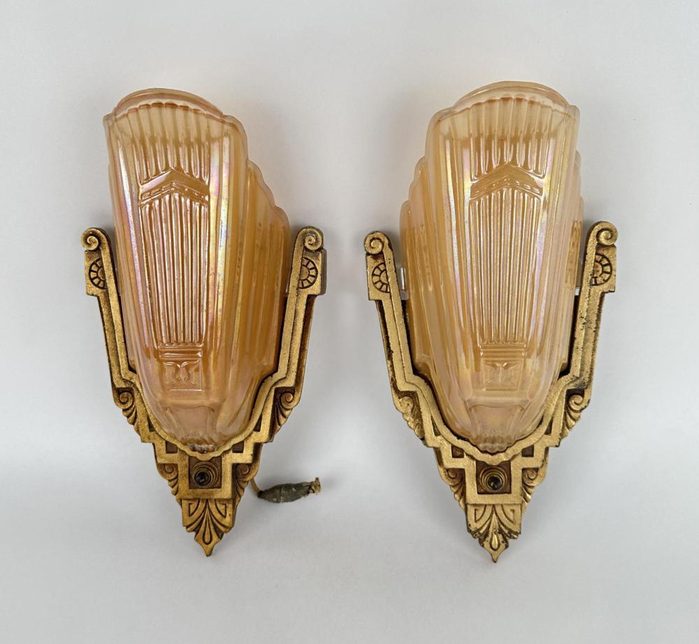 Sold at Auction: ART DECO MARKEL SLIP SHADE LAMP SCONCES