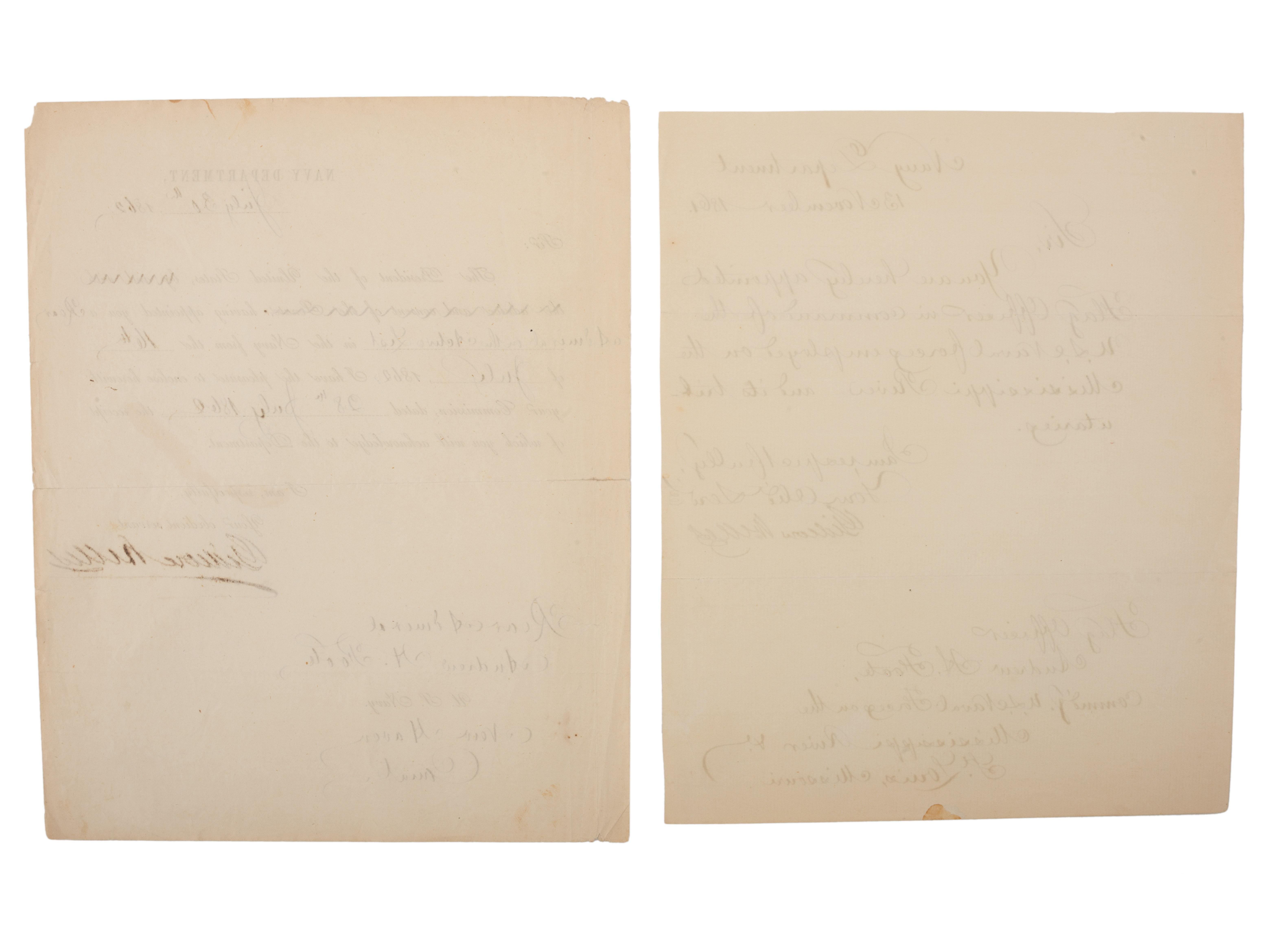 Bid Now: [CIVIL WAR - NAVY]. WELLES, Gideon (1802-1878). 4 letters and ...