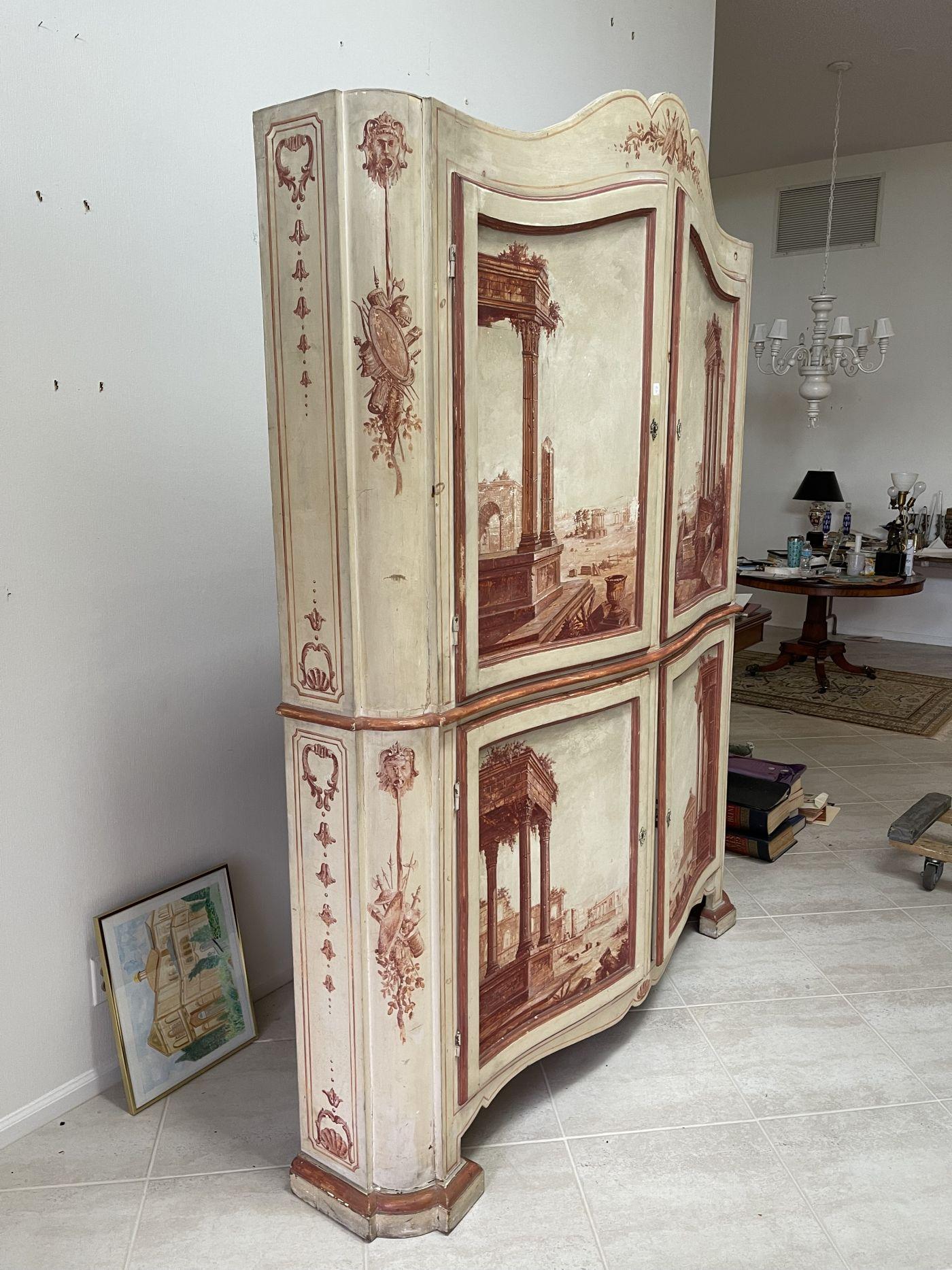 Sold Price: Vintage Armoire/Cabinet, Painted Roman Scenes on Ivory ...
