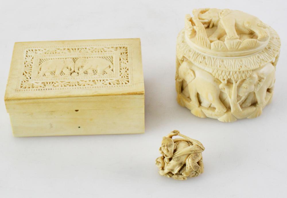 At Auction: Carved Bone Items, Indian Box, Thai Box, Japanese Netsuke