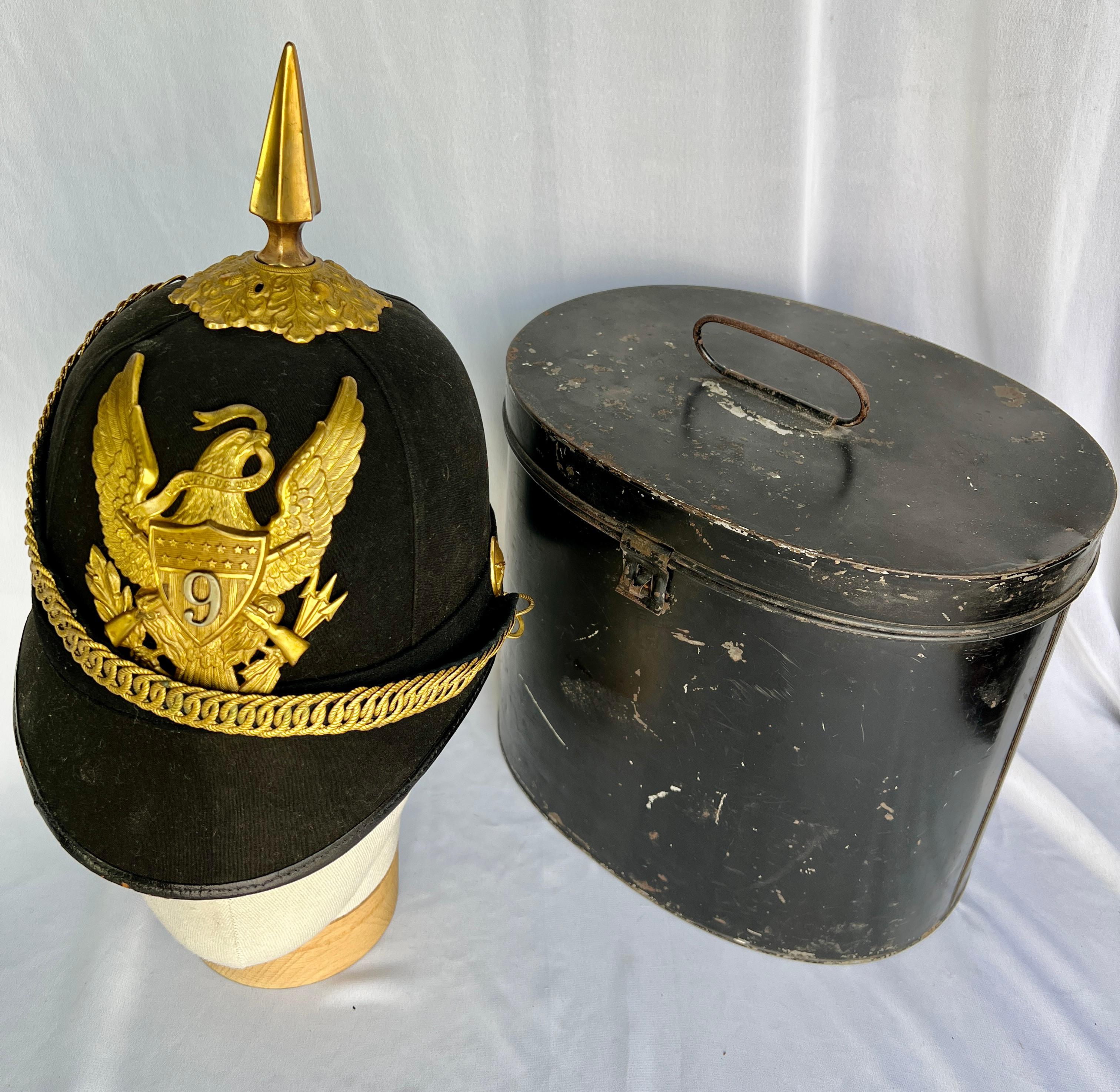At Auction: Indian Wars 9th Infantry Blue Dress Helmet in Tin