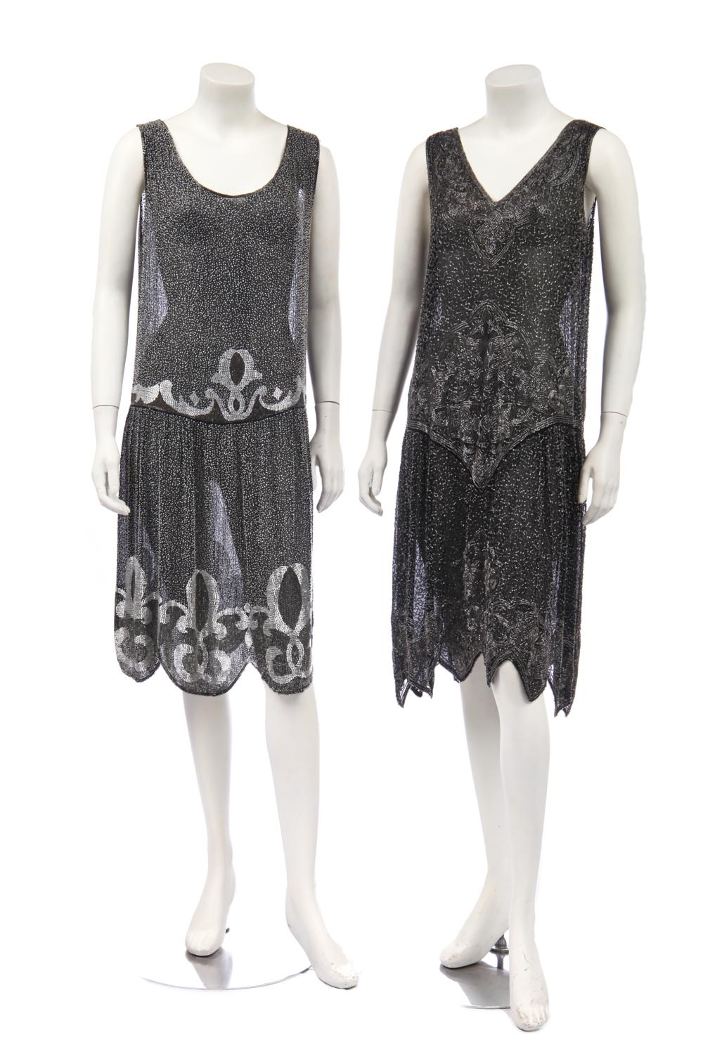 Bid Now: Two beaded black muslin flapper dresses, circa 1925 - March 2 ...
