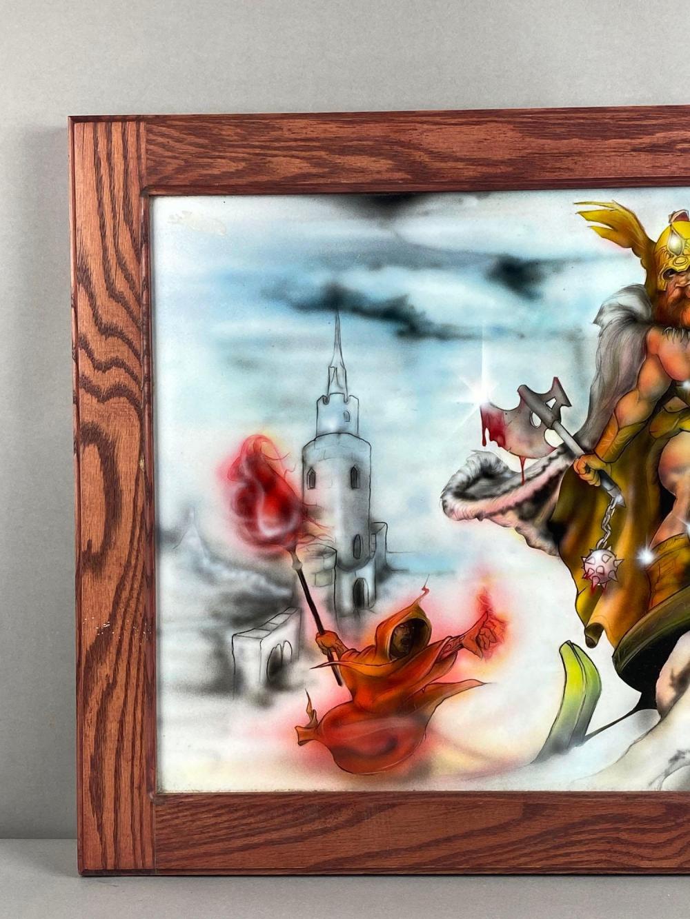 Bid Now: Bryan Martin Spray Paint Viking Running From Wizard ...