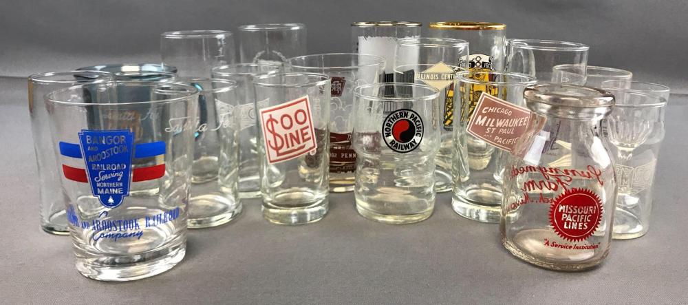 Group of 20 vintage glassware from railroad lines