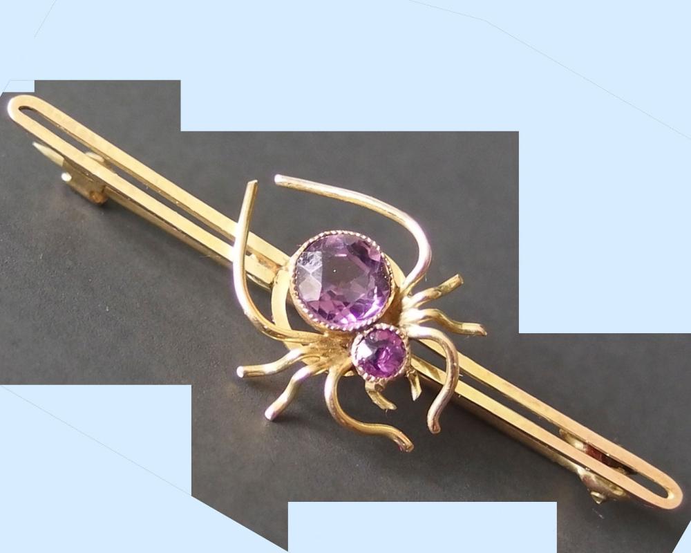 Sold at Auction: VICTORIAN 9KT GOLD SPIDER BAR PIN