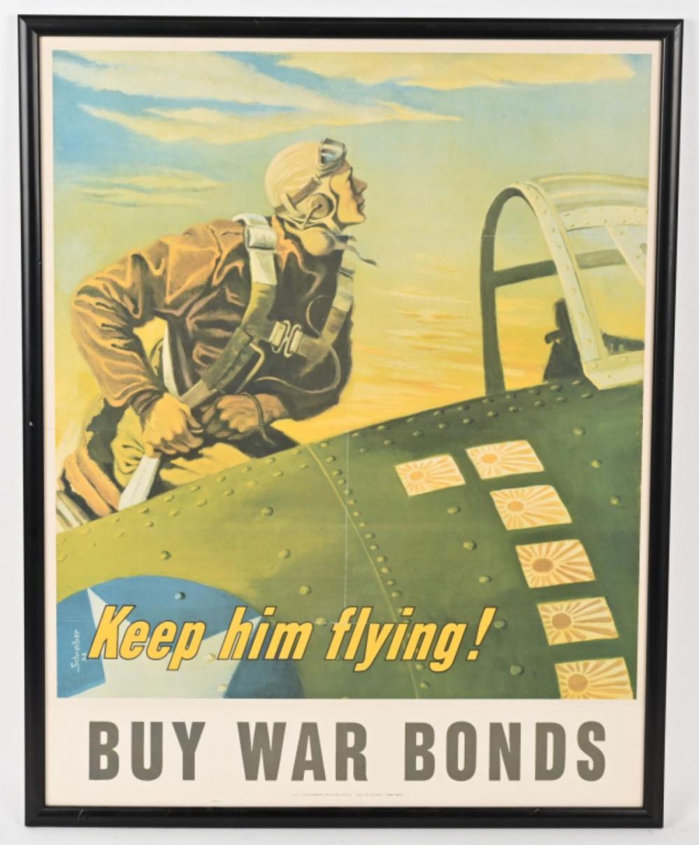 At Auction: WWII WARS BONDS POSTER, KEEP HIM FLYING WW2