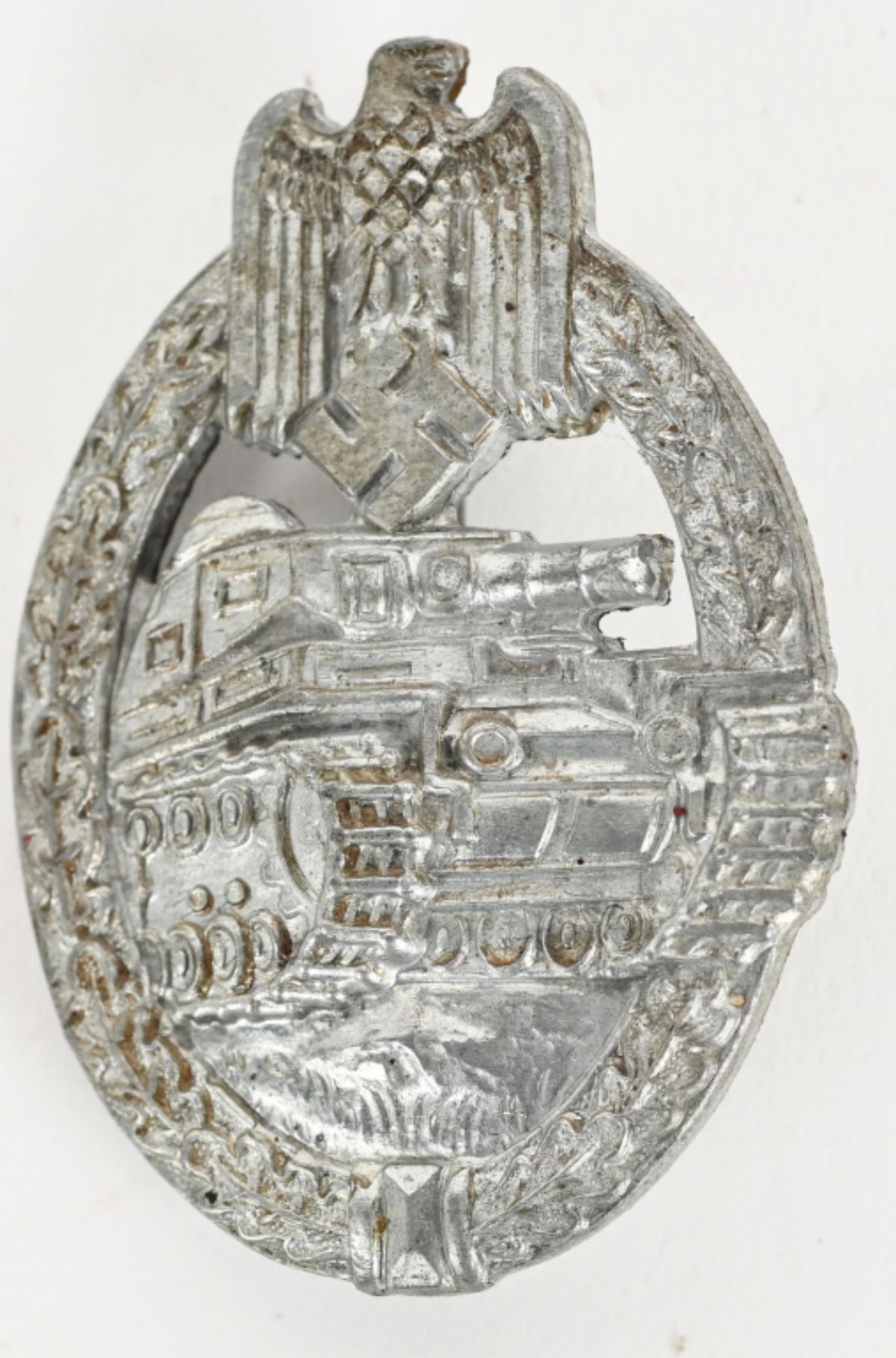 At Auction: WWII GERMAN NAZI SILVER PANZER ASSAULT BADGE AWS