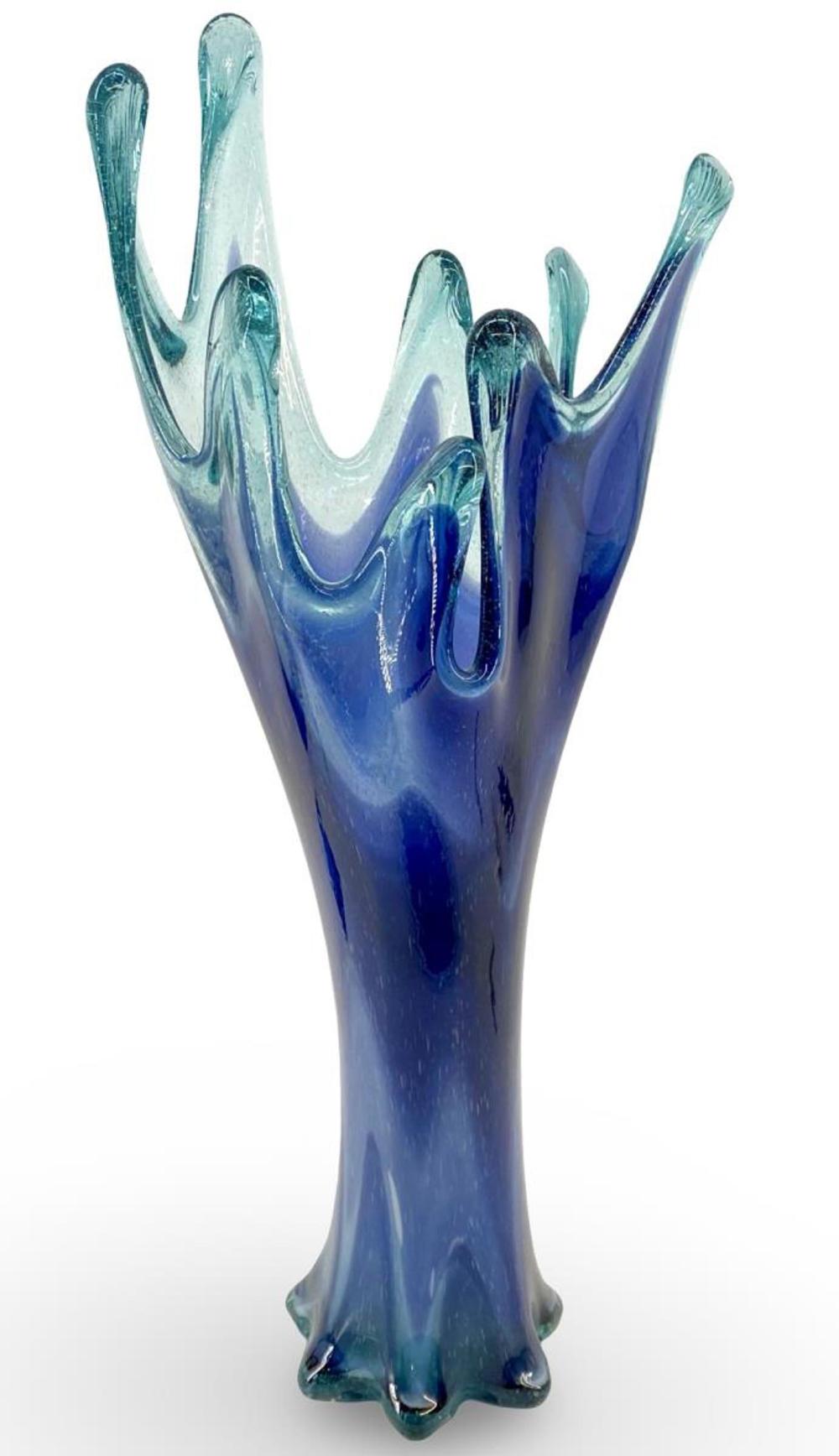 At Auction: Large Freeform Blue Art Glass Vase