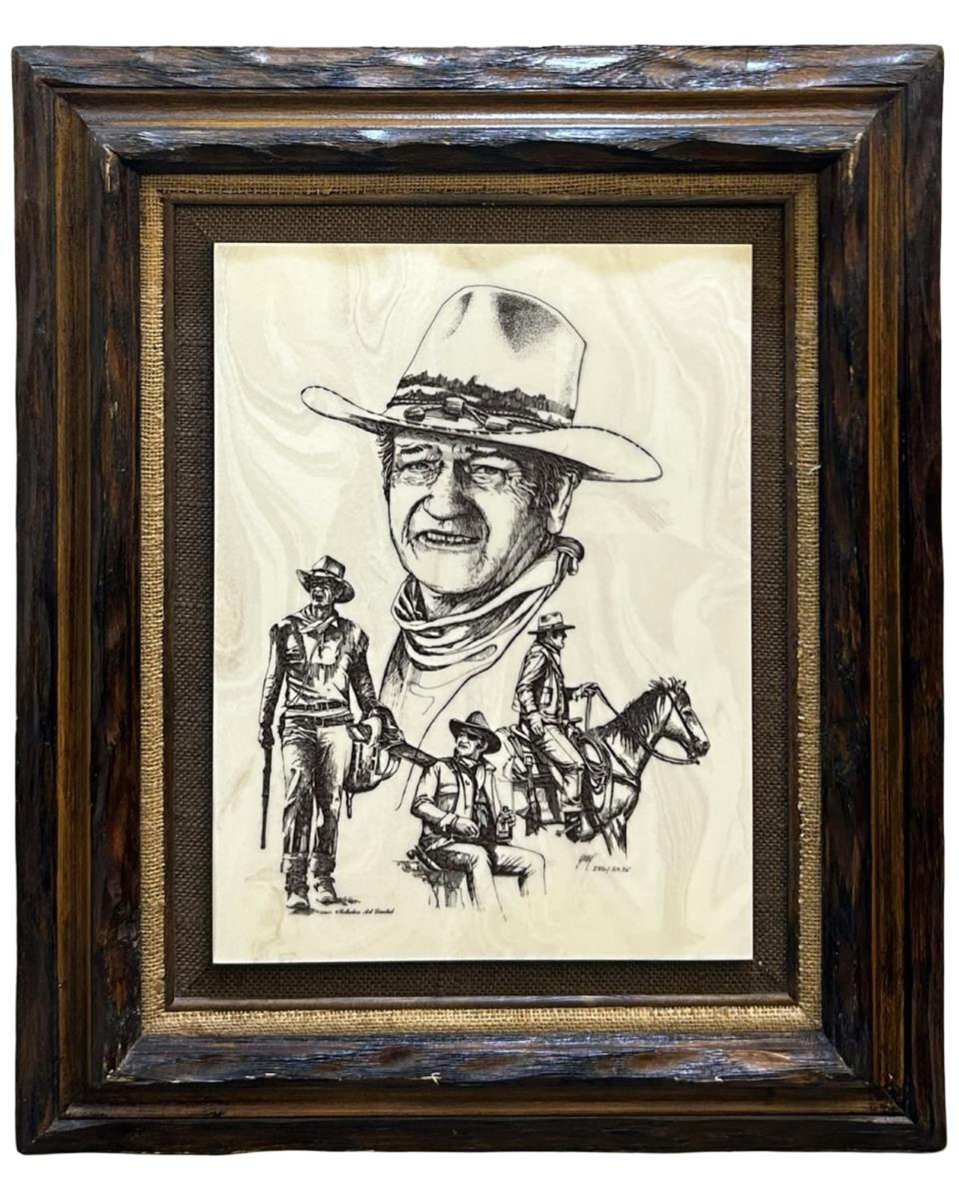 Lot - Signed David F. Gray John Wayne Etched Stone