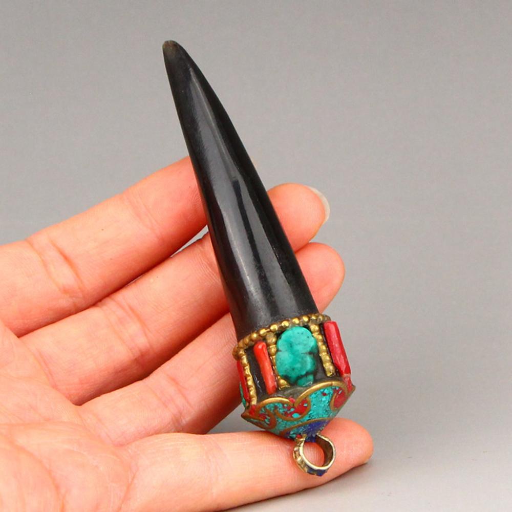 Sold Price: Tibetan Silver Inlay Ox Horn & Gem Pendant - December 6 ...