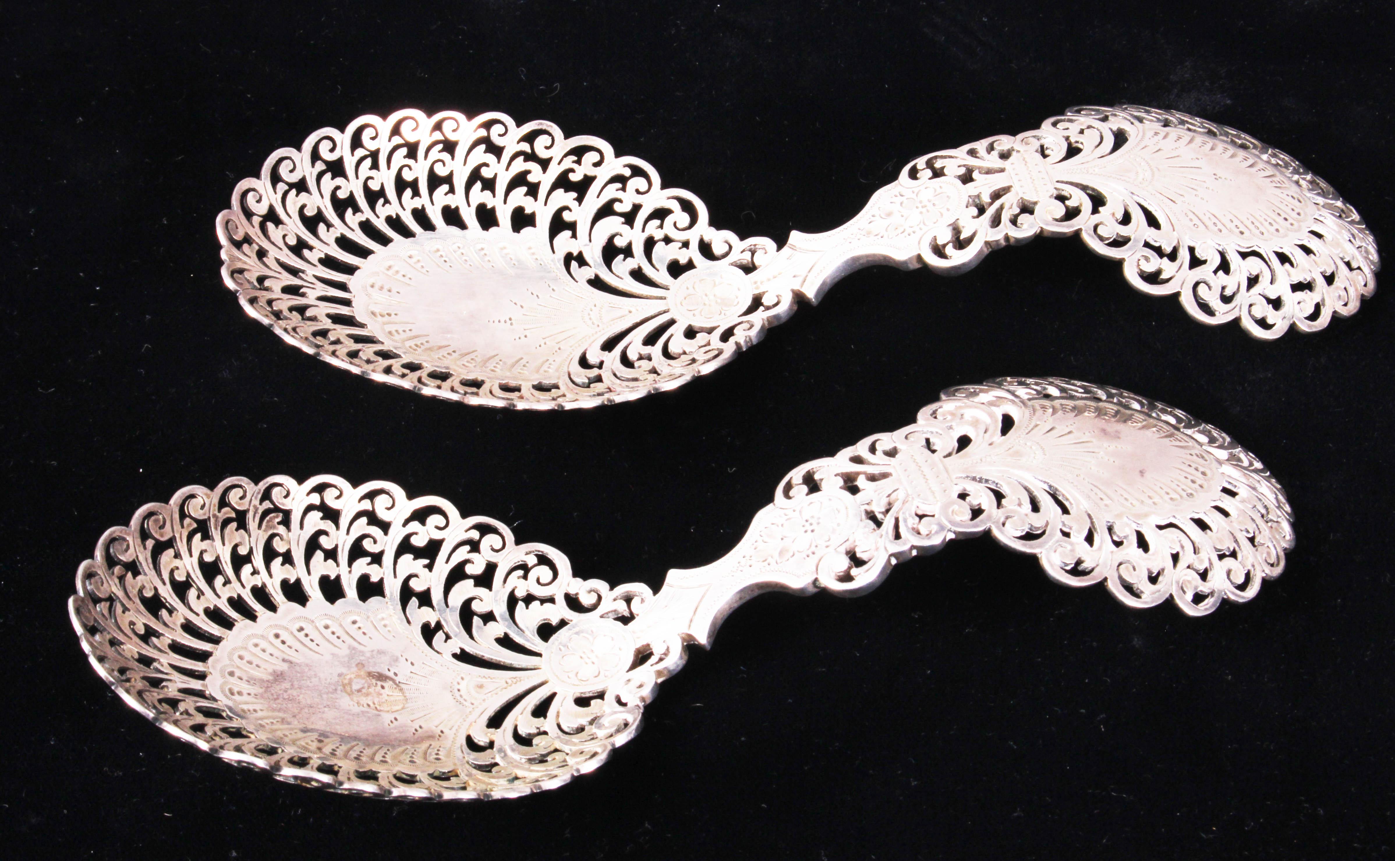 At Auction: Pair of antique sterling filigree bon-bon spoons: unusual ...