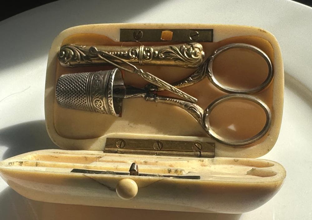 Lot - Antique Sewing Kit with case