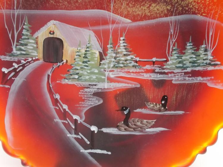 Sold Price: Fenton ~ Dane Fredrick ~ Ruby Covered Bridge Plate ...