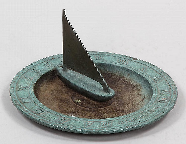 Sold at Auction: Bronze sundial with sailboat