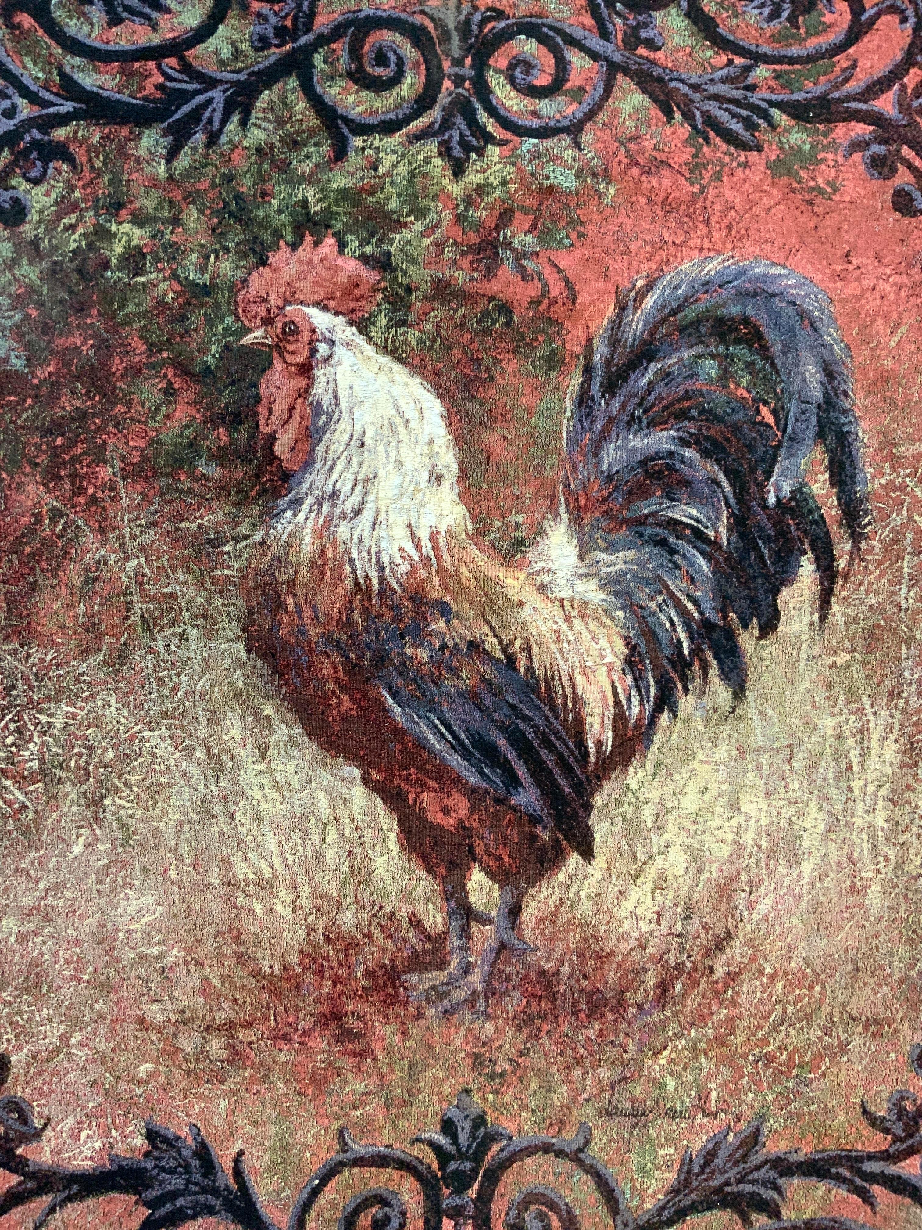 At Auction: BELGIEN MILLS Woven Wool Rooster Tapestry