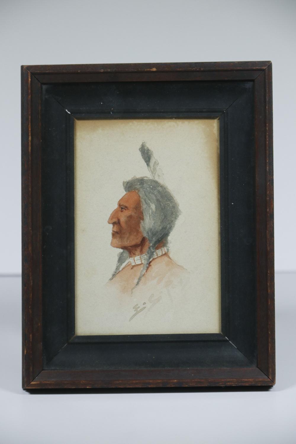 Bid Now: WATERCOLOR PORTRAIT OF NATIVE AMERICAN BRAVE - January 5, 0122 ...