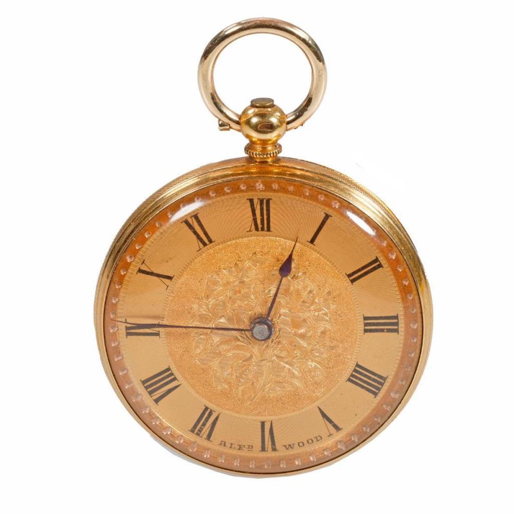 Sold at Auction: AN ALFRED WOOD 18K GOLD KEYWIND POCKETWATCH