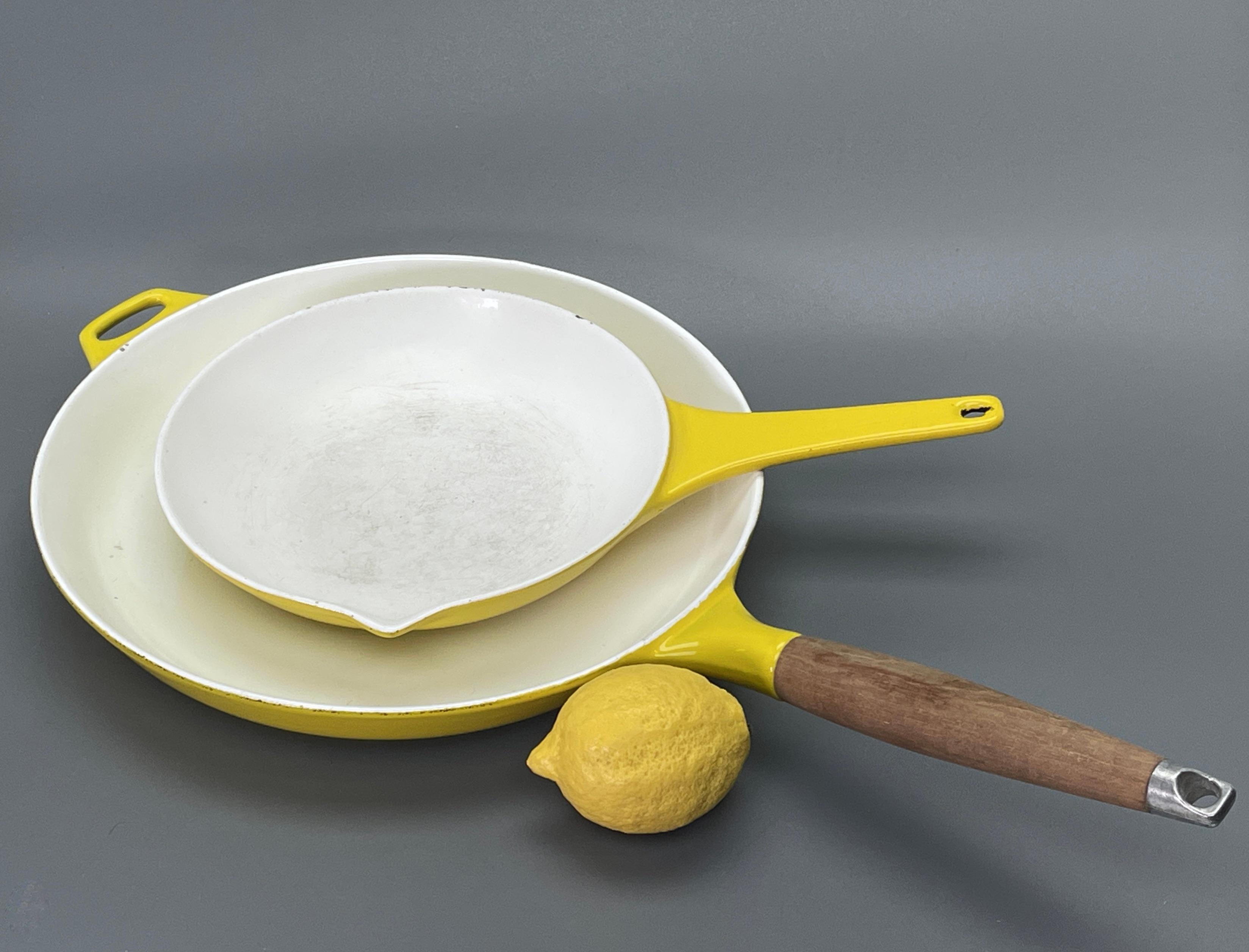 At Auction: Vintage Mid Century Copco Cast Iron Yellow Enamel Skillet ...