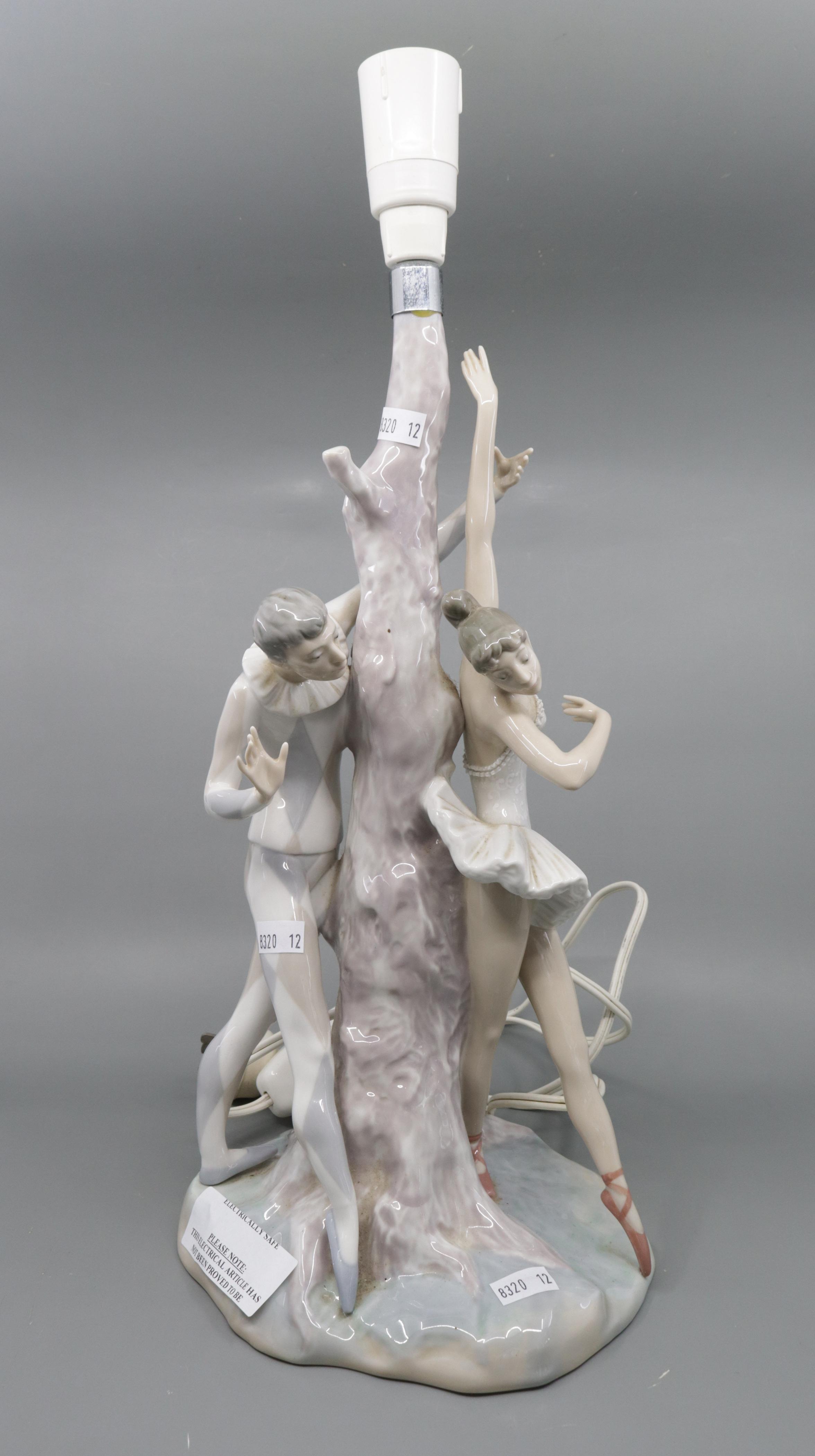 At Auction: LARGE LLADRO BALLERINA AND JESTER TABLE LAMP, APPROX. 45CM HIGH