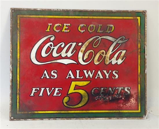 Lot - COCA COLA PORCELAIN SIGN " ICE COLD COCA COLA 5 CENTS" 10" X 13 ...