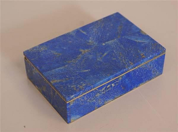 Lot - SILVER AND BLUE ENAMEL HINGED BOX, 4 1/2"