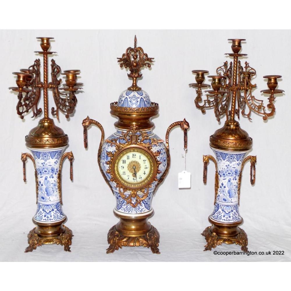 Sold at Auction: Antique Delftware French Delft Clock Set