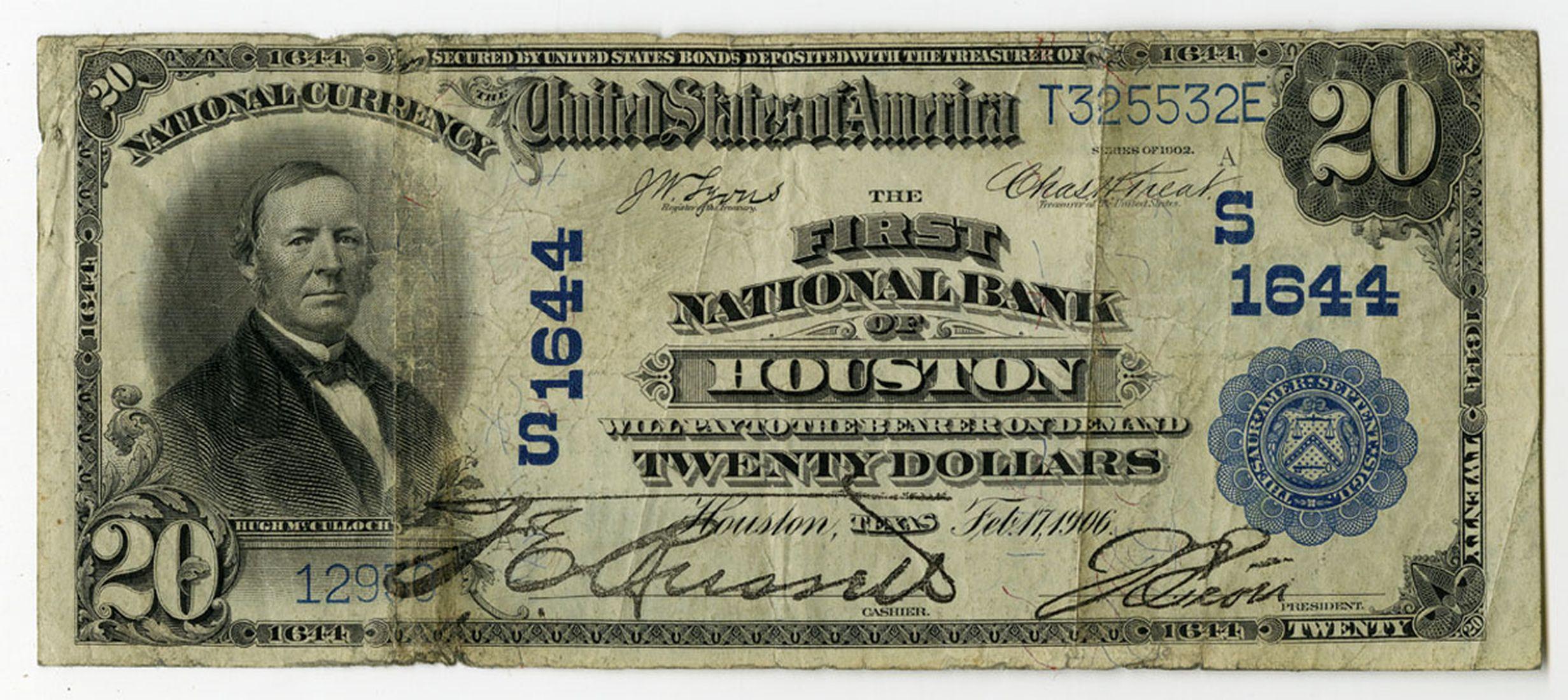At Auction: TX. First National Bank of Houston, Texas, $20 PB, Series ...