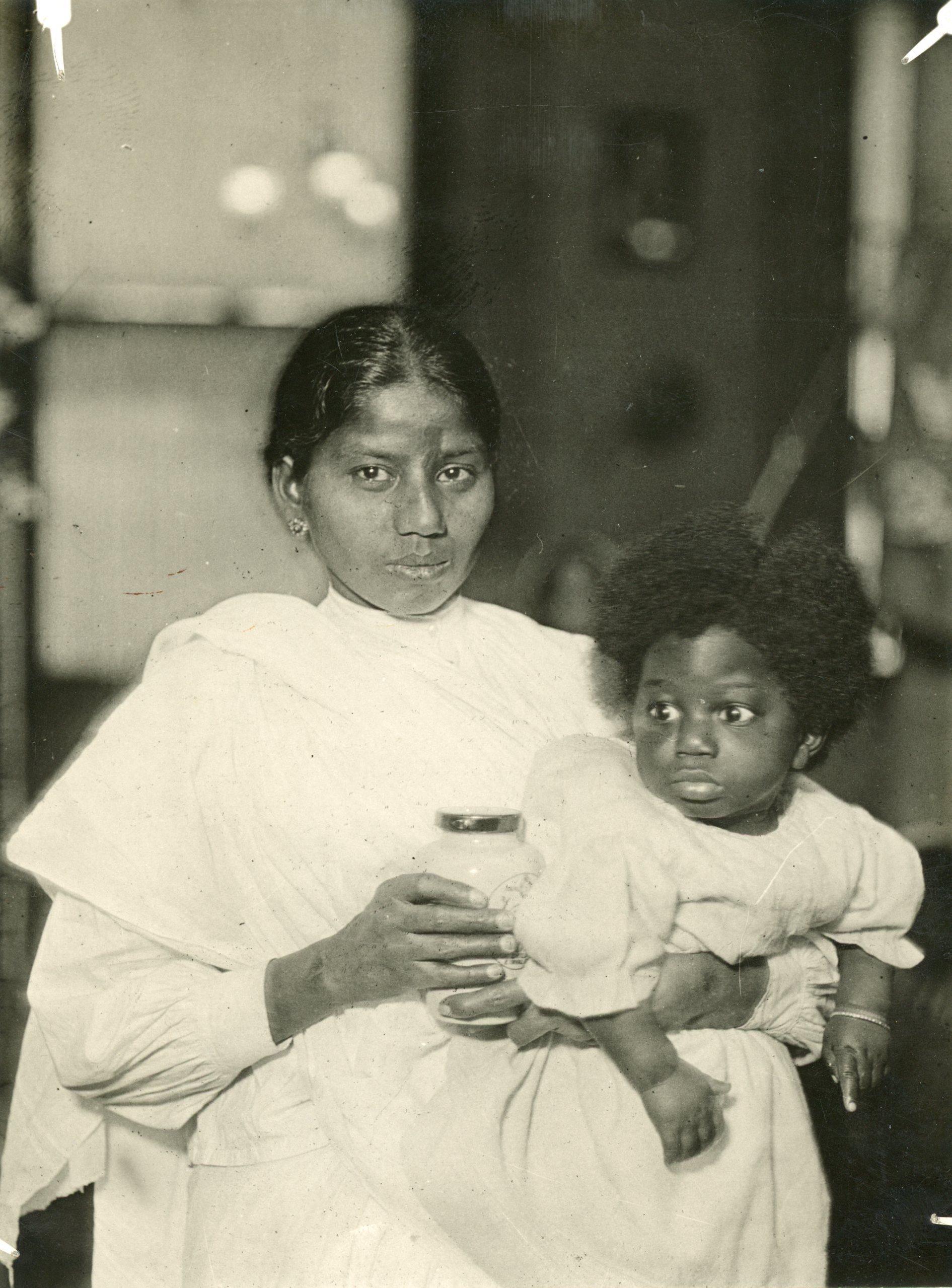 Lot - Antique Early Photo an African Baby and Indian Woman Multiracial