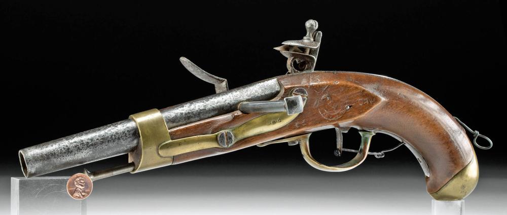 Bid Now: Rare 19th C. French Wood / Iron Flintlock Alarm Pistol ...