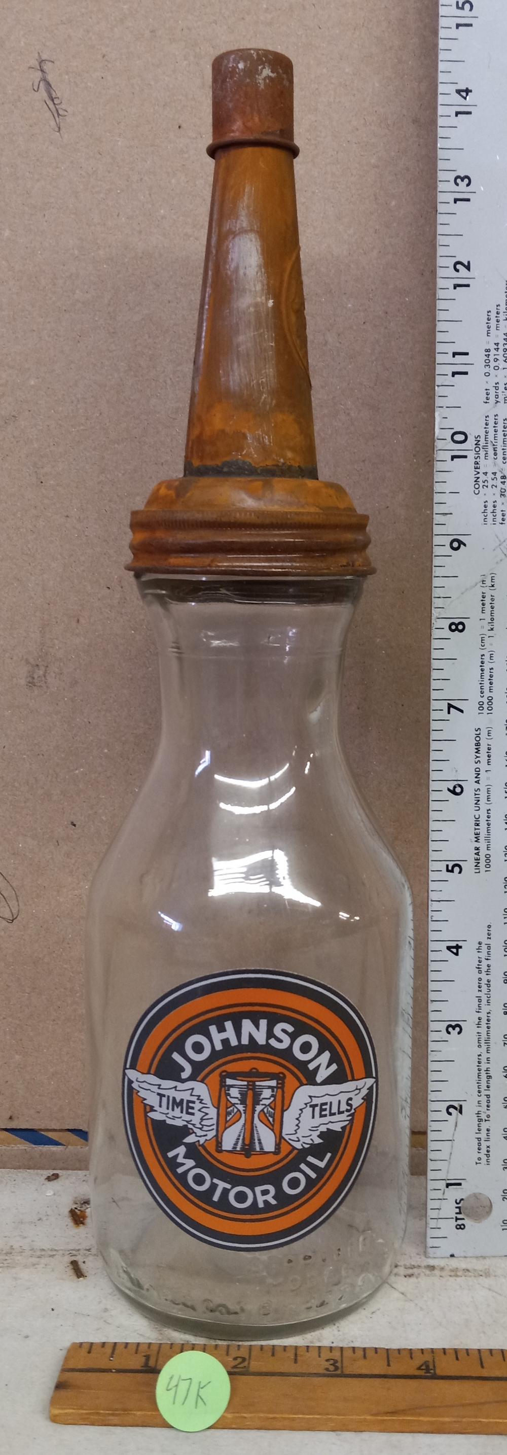 Lot - Johnson Motor Oil Bottle The Master Mfg. Co. Pat. Litchfield, IL
