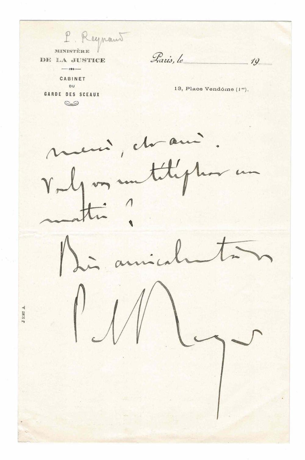 Sold at Auction: HISTORY - REYNAUD Paul (1878 - 1966) - Autograph ...