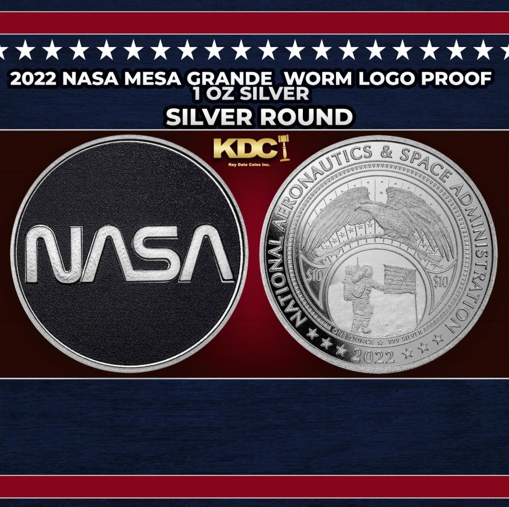 At Auction: 2022 NASA Mesa Grande Worm Logo Proof - 1 oz Silver Round Round