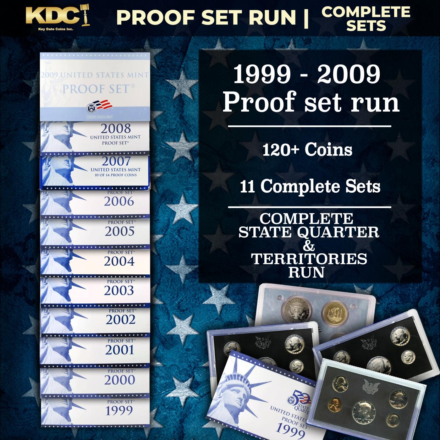 At Auction: 1999-2009 Full Proof Set Run - 127 Coins, 11 Sets Complete ...