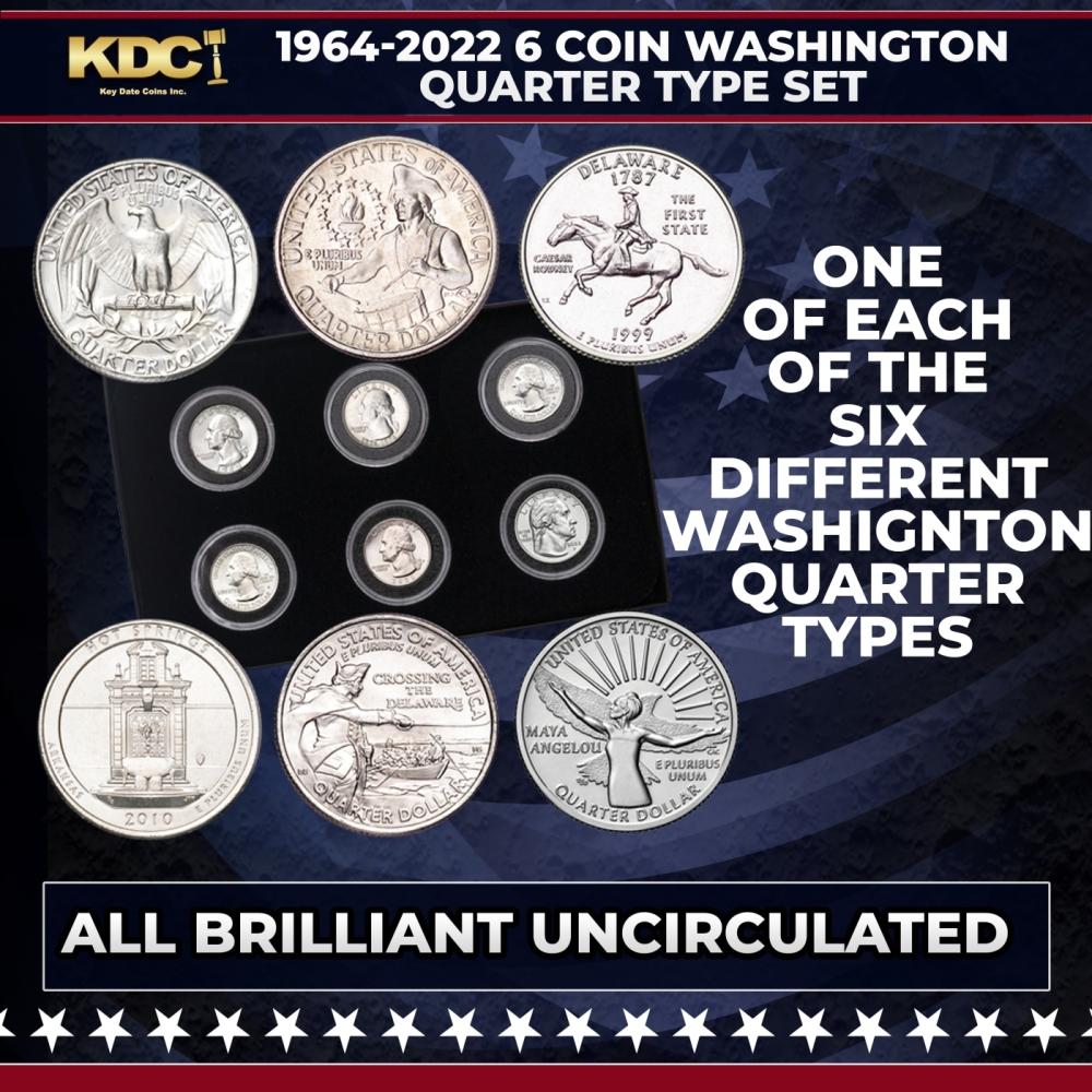 Sold at Auction: 1964-2022 6 Coin Washington Quarter Type Set Uncirculated