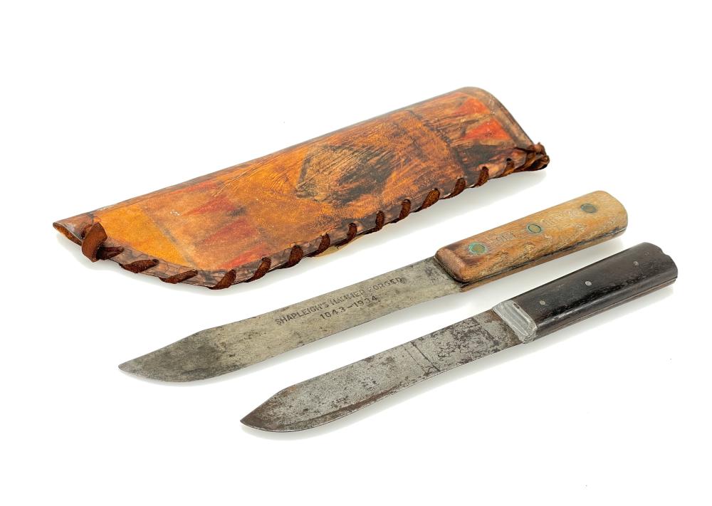 Lot - LOT OF 2 NATIVE AMERICAN STYLE FUR TRADE KNIVES & SHEATH