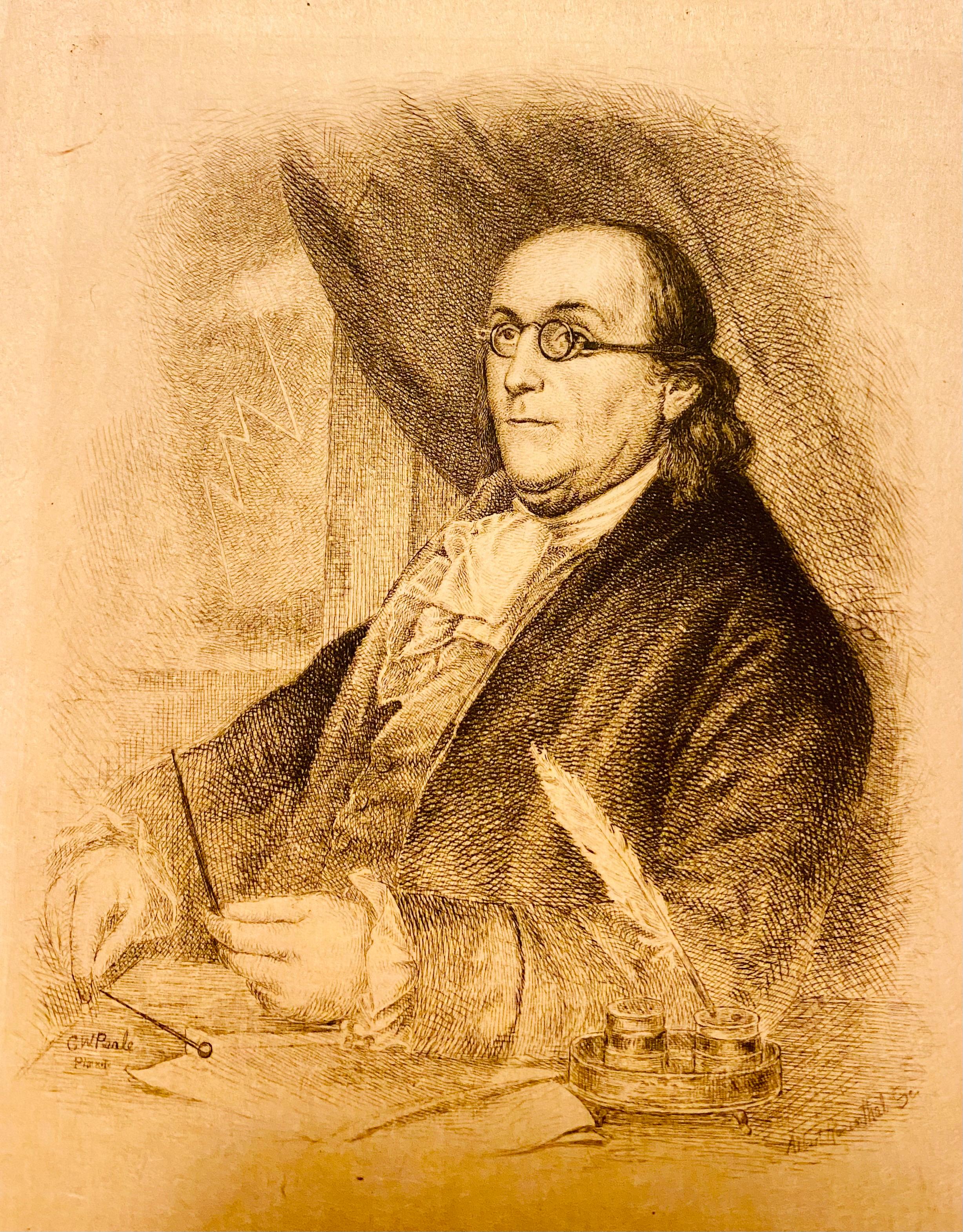 Bid Now: Albert Rosenthal etching of Benjamin Franklin 1910 - March 4 ...