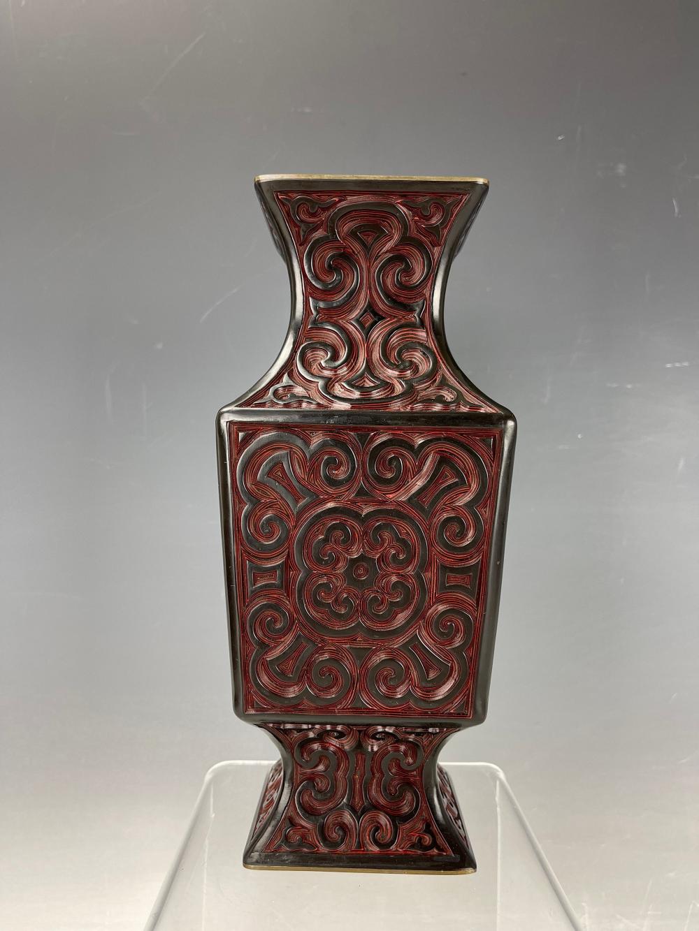 At Auction: Black and Red TIXI Lacquer Square Vase